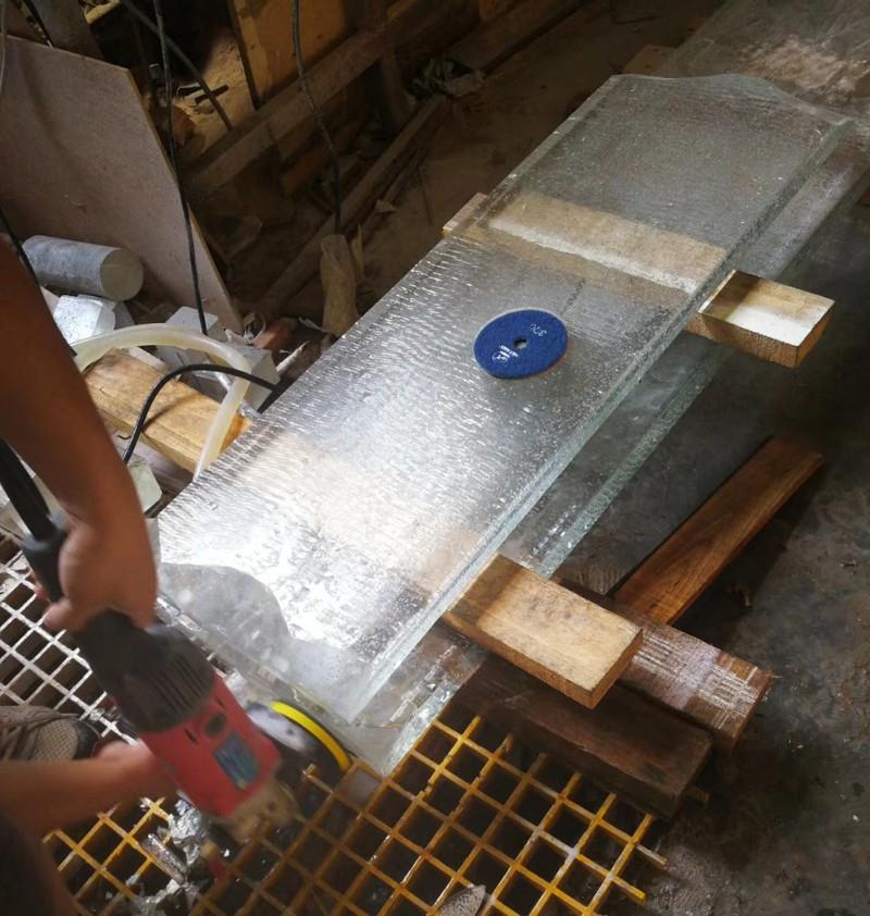 decorative thick cast glass slabs for kitchen bathroom countertop